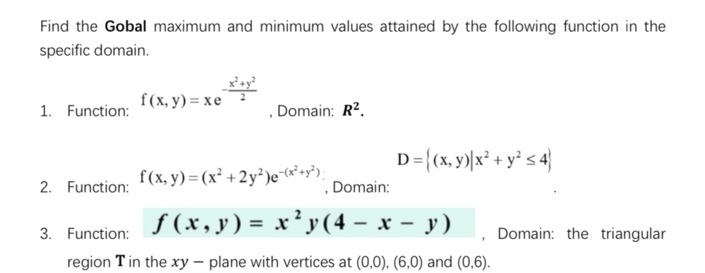 Solved Find the Gobal maximum and minimum values attained by | Chegg.com