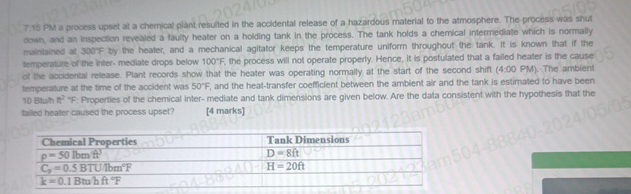 Solved 7.15 ﻿PM a process upset at a chemical plant resuted | Chegg.com