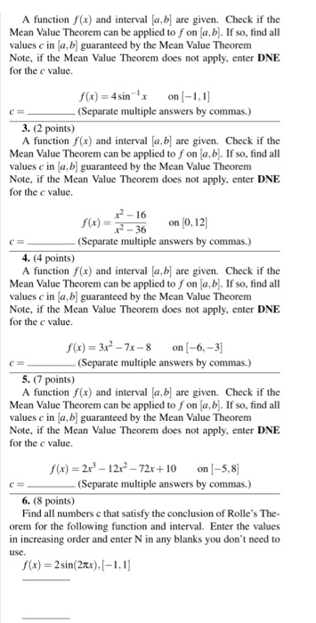 Solved A function f(x) and interval (a,b) are given. Check | Chegg.com