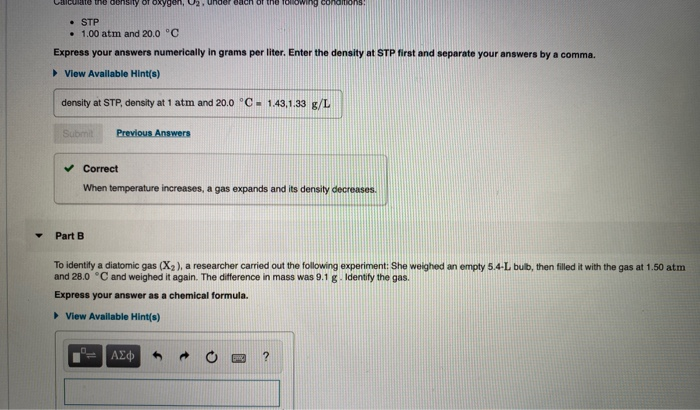 Solved Calculate the density of oxygen. 2. under each of the | Chegg.com