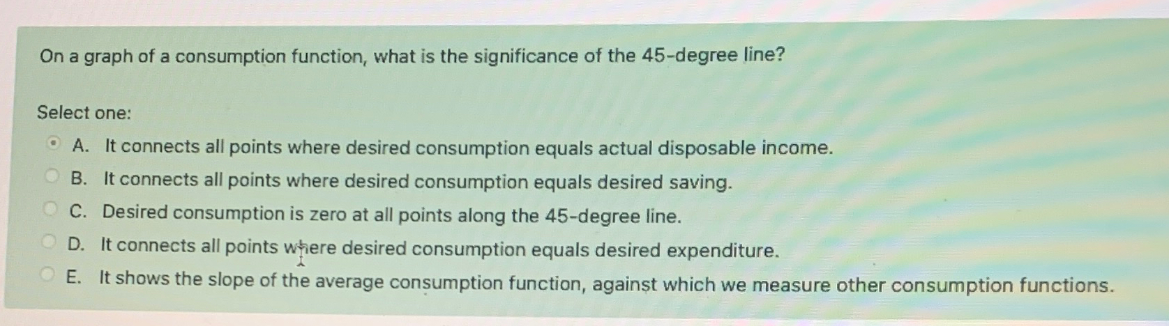 Solved On a graph of a consumption function, what is the | Chegg.com