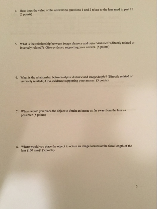 Solved Table 1: One Lens (20 points) Object Image Image | Chegg.com