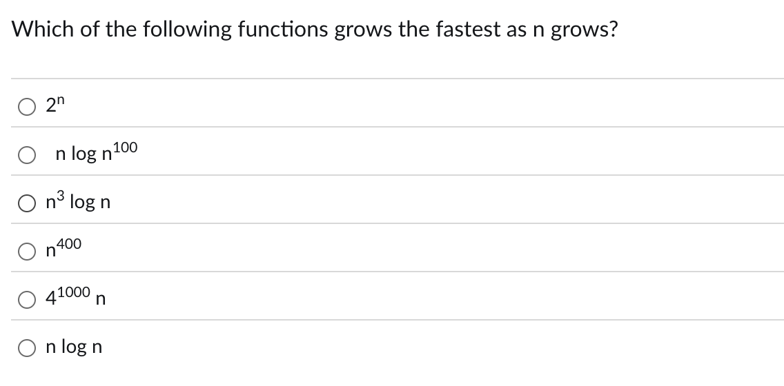 Solved Which of ﻿the following functions grows the fastest | Chegg.com
