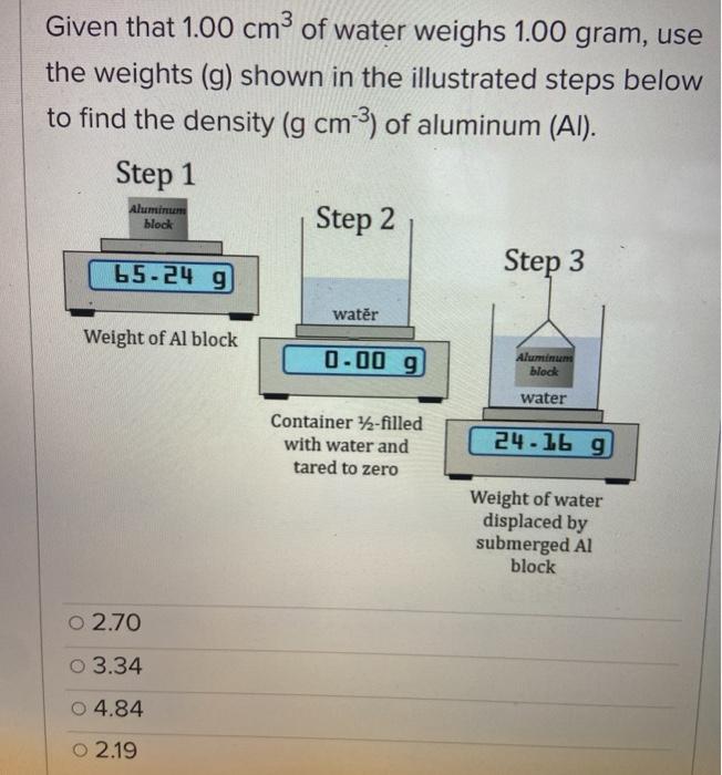 Solved Given that 1.00 cm3 of water weighs 1.00 gram, use | Chegg.com