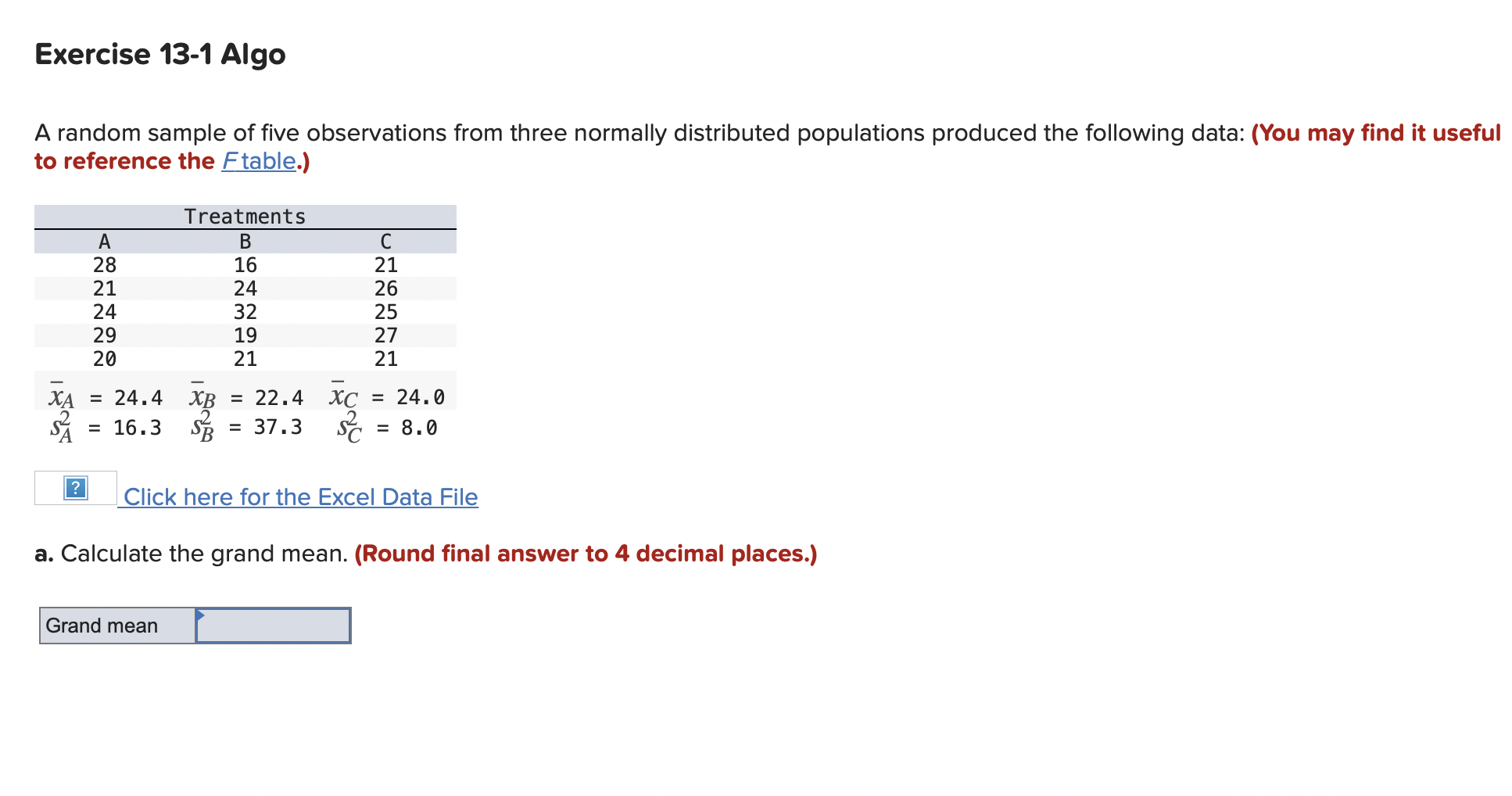 Solved Exercise 13-1 ﻿AlgoA random sample of five | Chegg.com