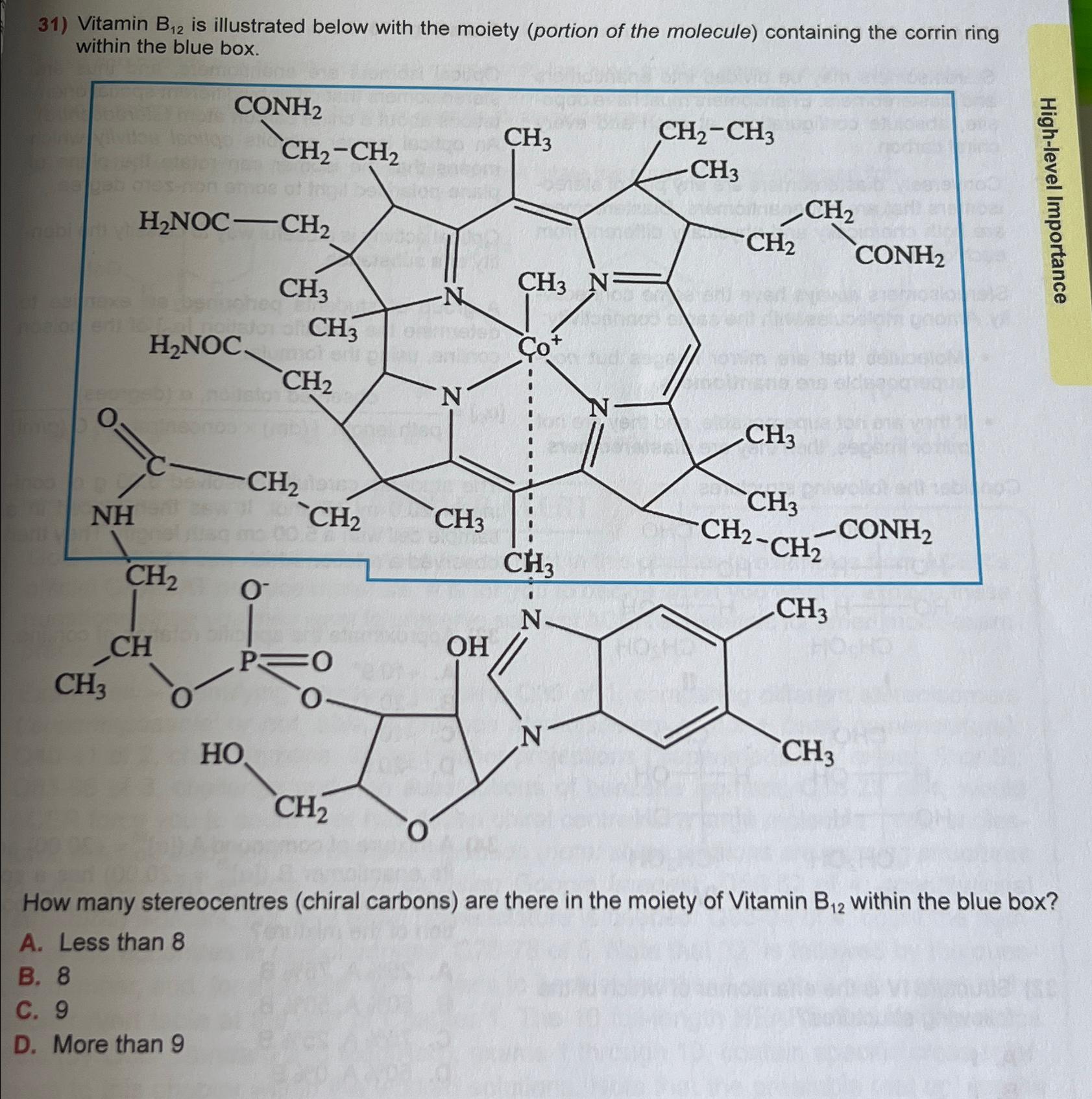 Solved Vitamin B12 ﻿is illustrated below with the moiety | Chegg.com