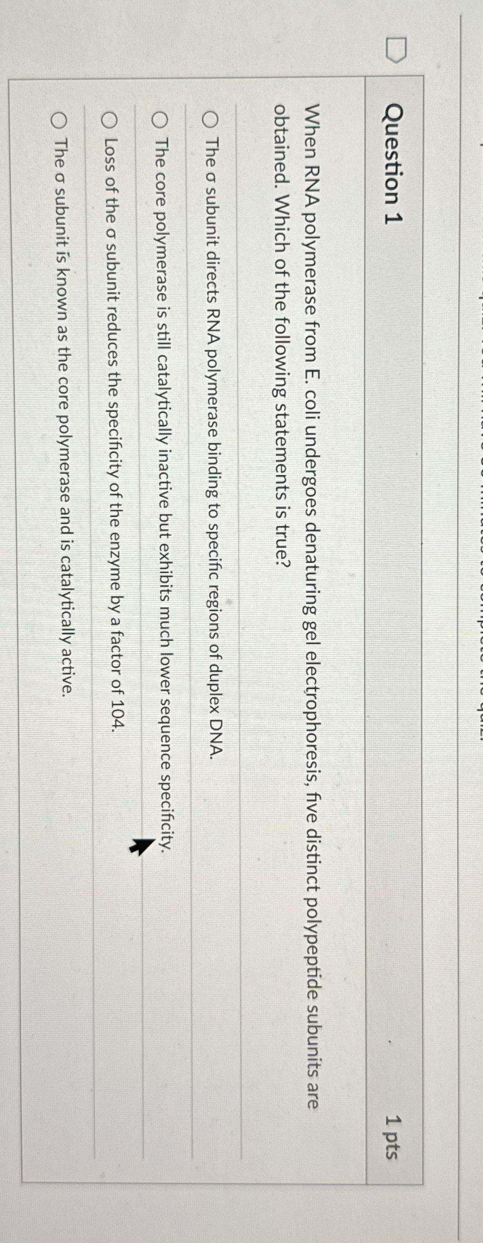 Solved Question 11 ﻿ptsWhen RNA polymerase from E. ﻿coli | Chegg.com