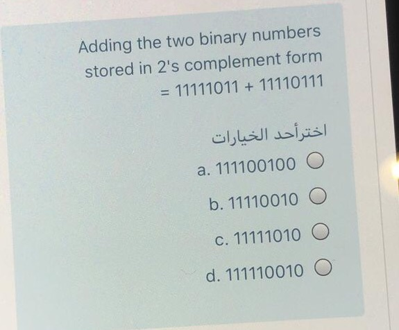 Solved Adding the two binary numbers stored in 2's | Chegg.com