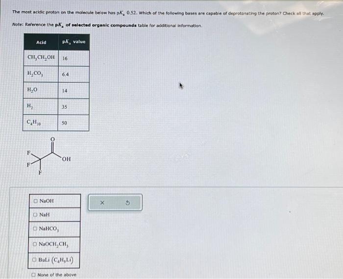Solved The most acidic proton on the molecule below has | Chegg.com