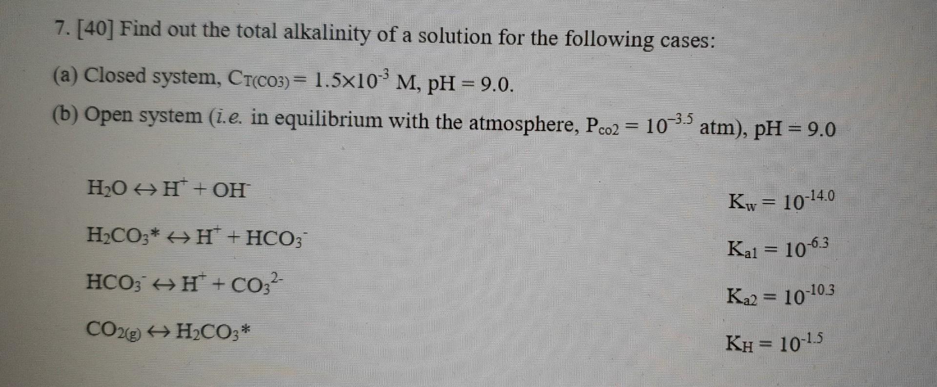 Solved 7. [40] Find out the total alkalinity of a solution | Chegg.com