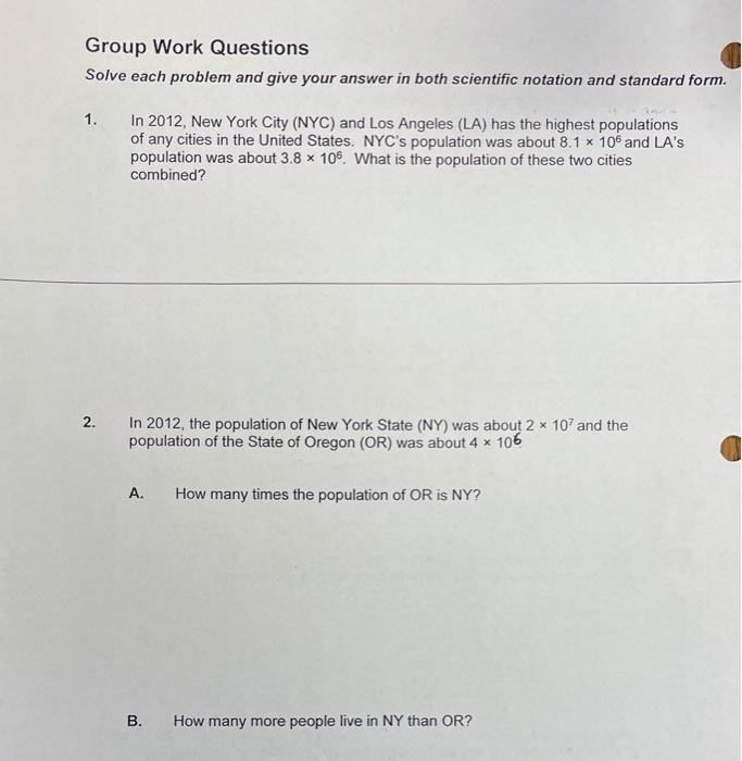 Solved Group Work Questions Solve each problem and give your | Chegg.com