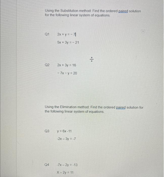 Solved Using the Substitution method: Find the ordered | Chegg.com