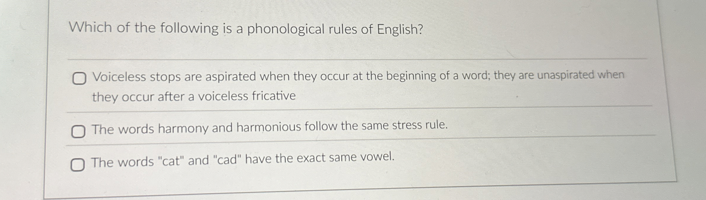 Solved Which of the following is a phonological rules of | Chegg.com