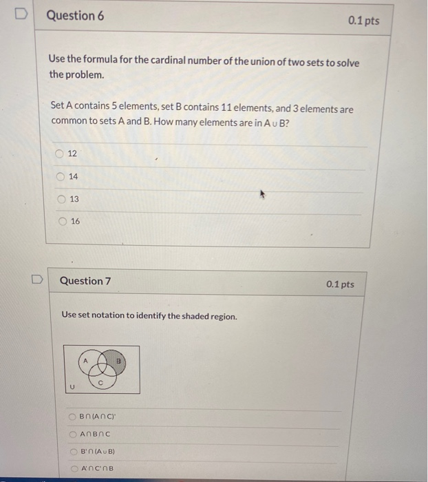 Solved Question 6 0 1 Pts Use The Formula For The Cardinal Chegg
