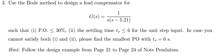 Solved Use the Bode method to design a lead compensator | Chegg.com