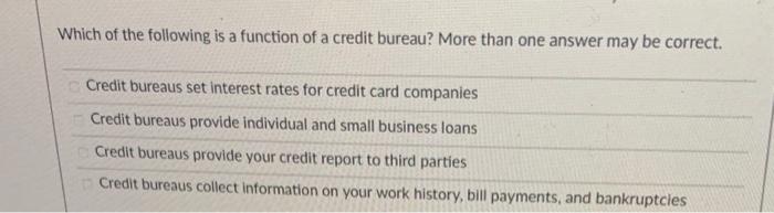 Solved Which of the following is a function of a credit | Chegg.com