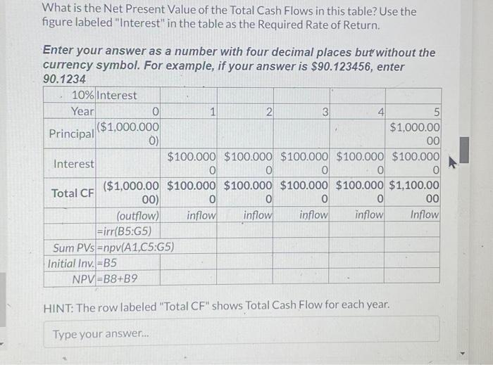 Solved What is the Net Present Value of the Total Cash Flows | Chegg.com