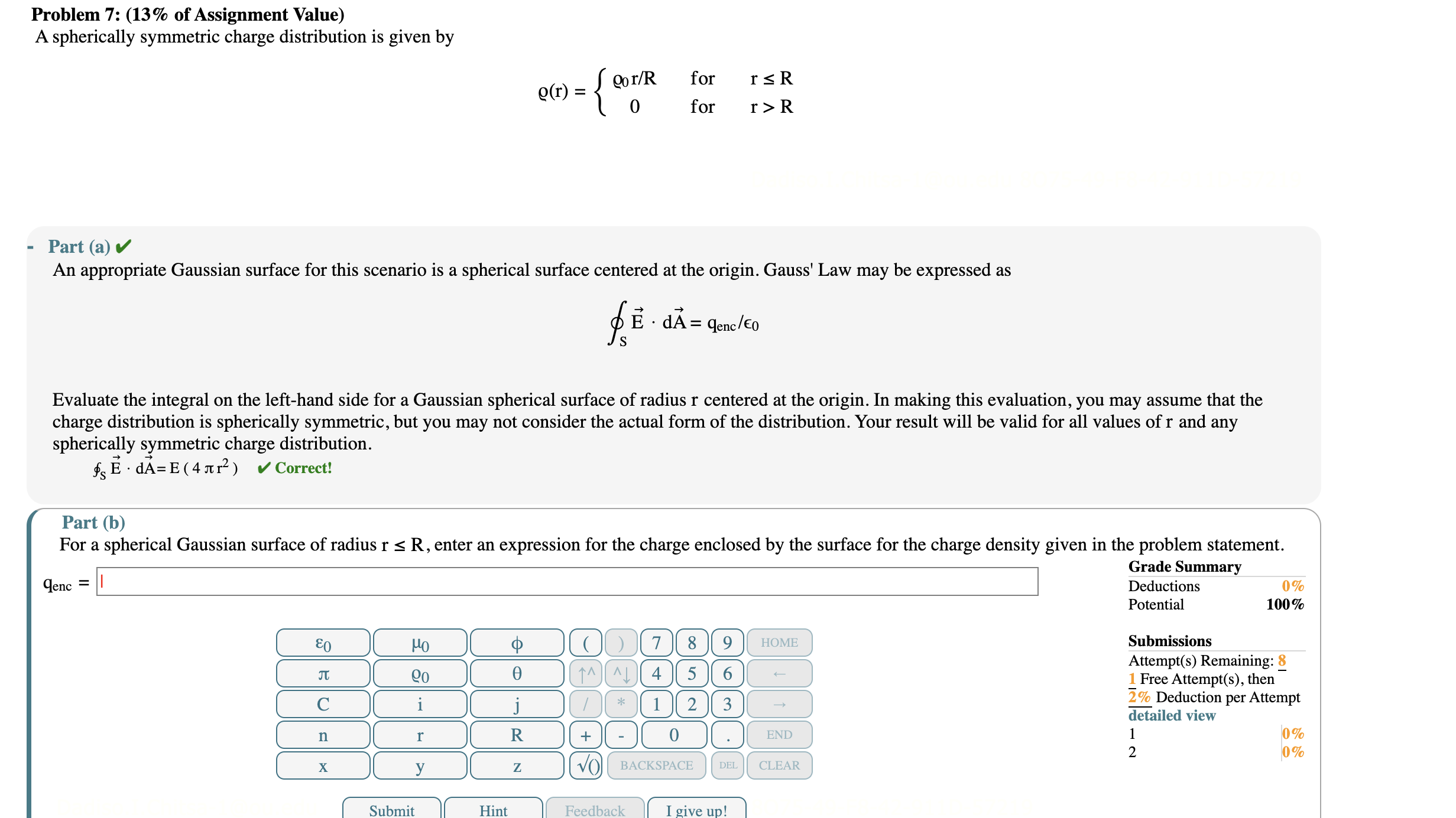 Solved Problem 7: (13% of ﻿Assignment Value)A spherically | Chegg.com