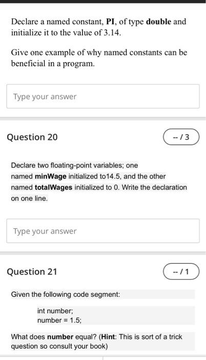 Solved Declare a named constant, PI, of type double and | Chegg.com