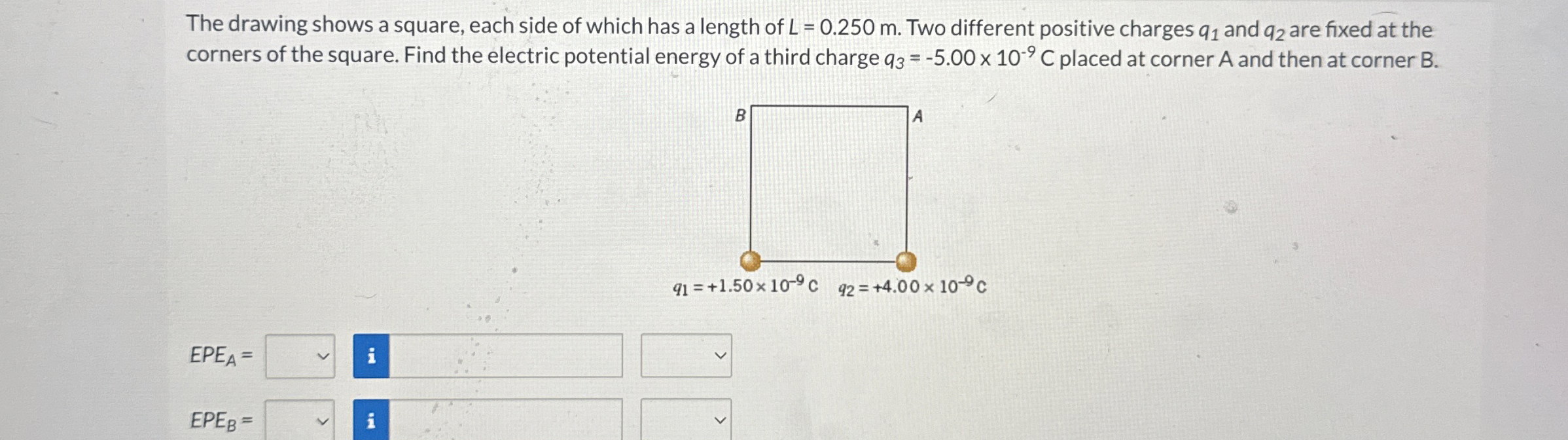 Solved The drawing shows a square, each side of which has a | Chegg.com