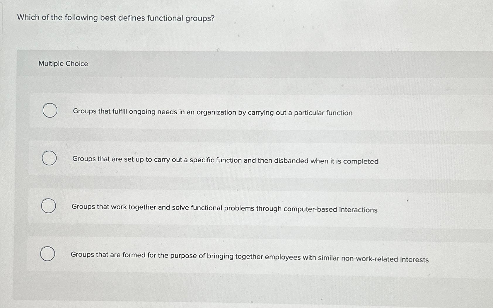 Solved Which of the following best defines functional | Chegg.com