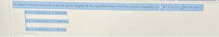 Solved An object moving vertically is at the given heights | Chegg.com