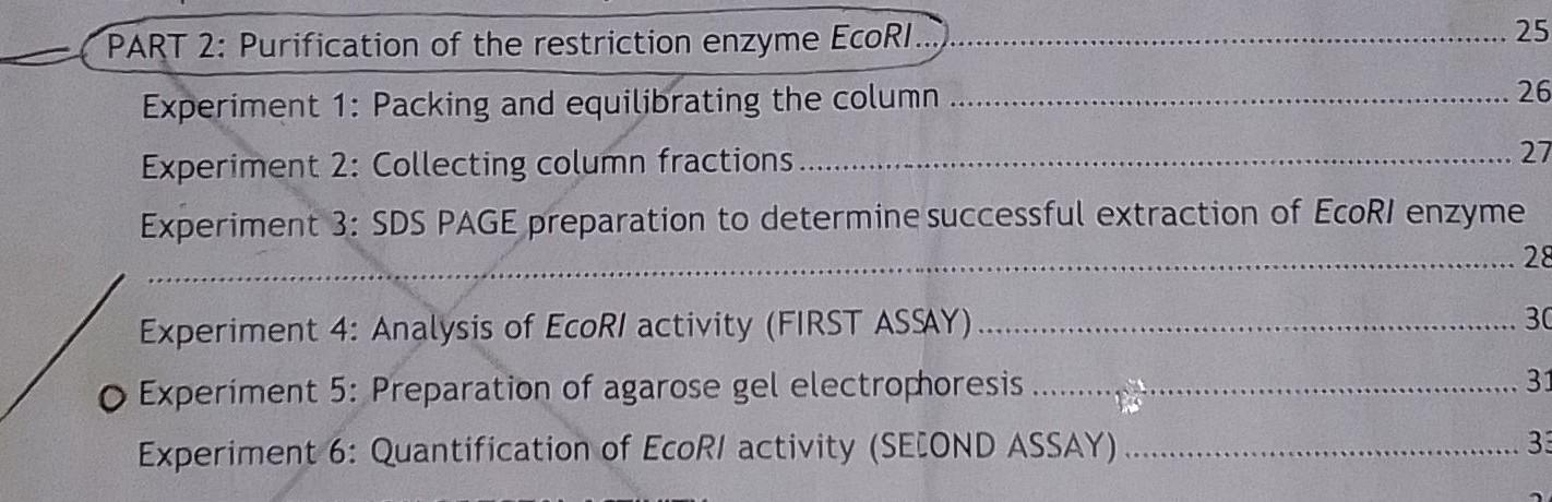 Solved PART 2: Purification of the restriction enzyme ECORI | Chegg.com