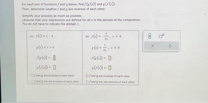 Solved For each pair of functions f and g below, find | Chegg.com