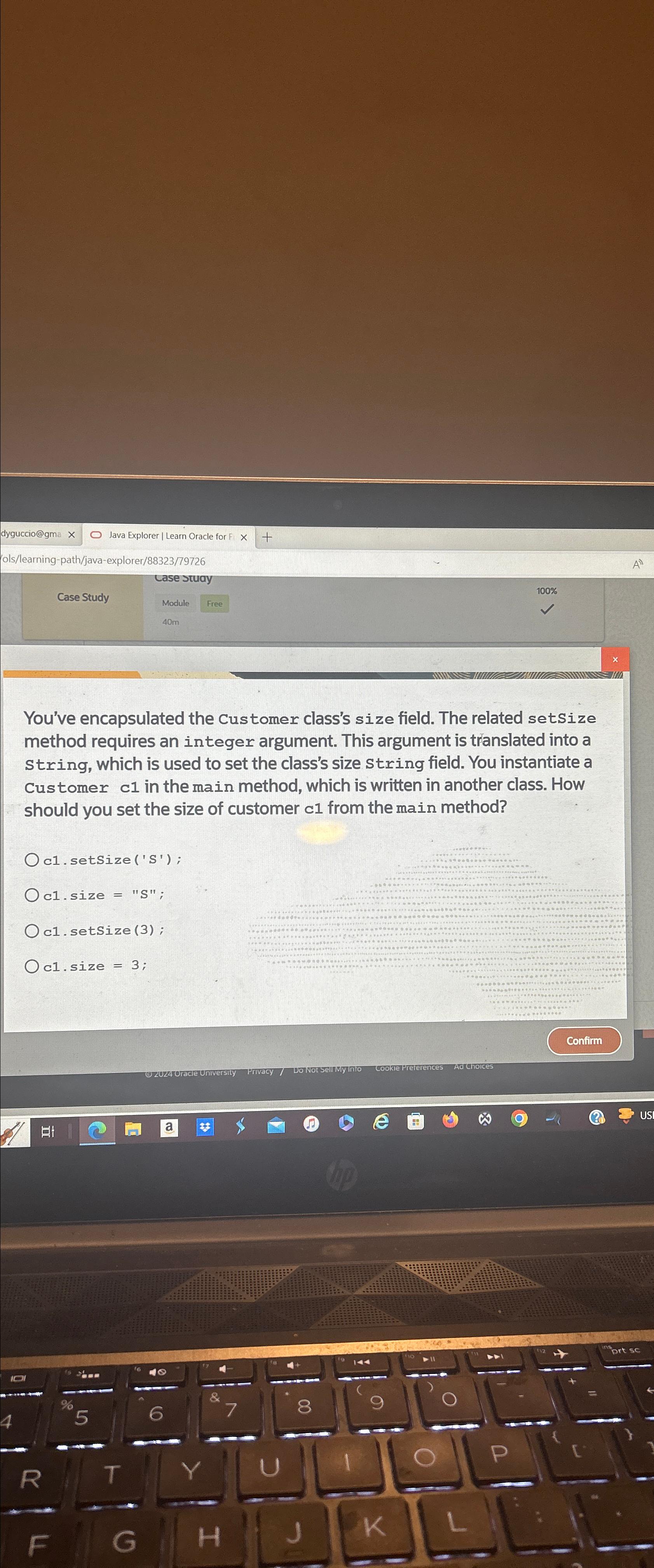 Solved You've encapsulated the Customer class's size field. | Chegg.com