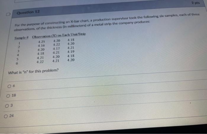 Solved Question 12 For the purpose of constructing an X-bar | Chegg.com