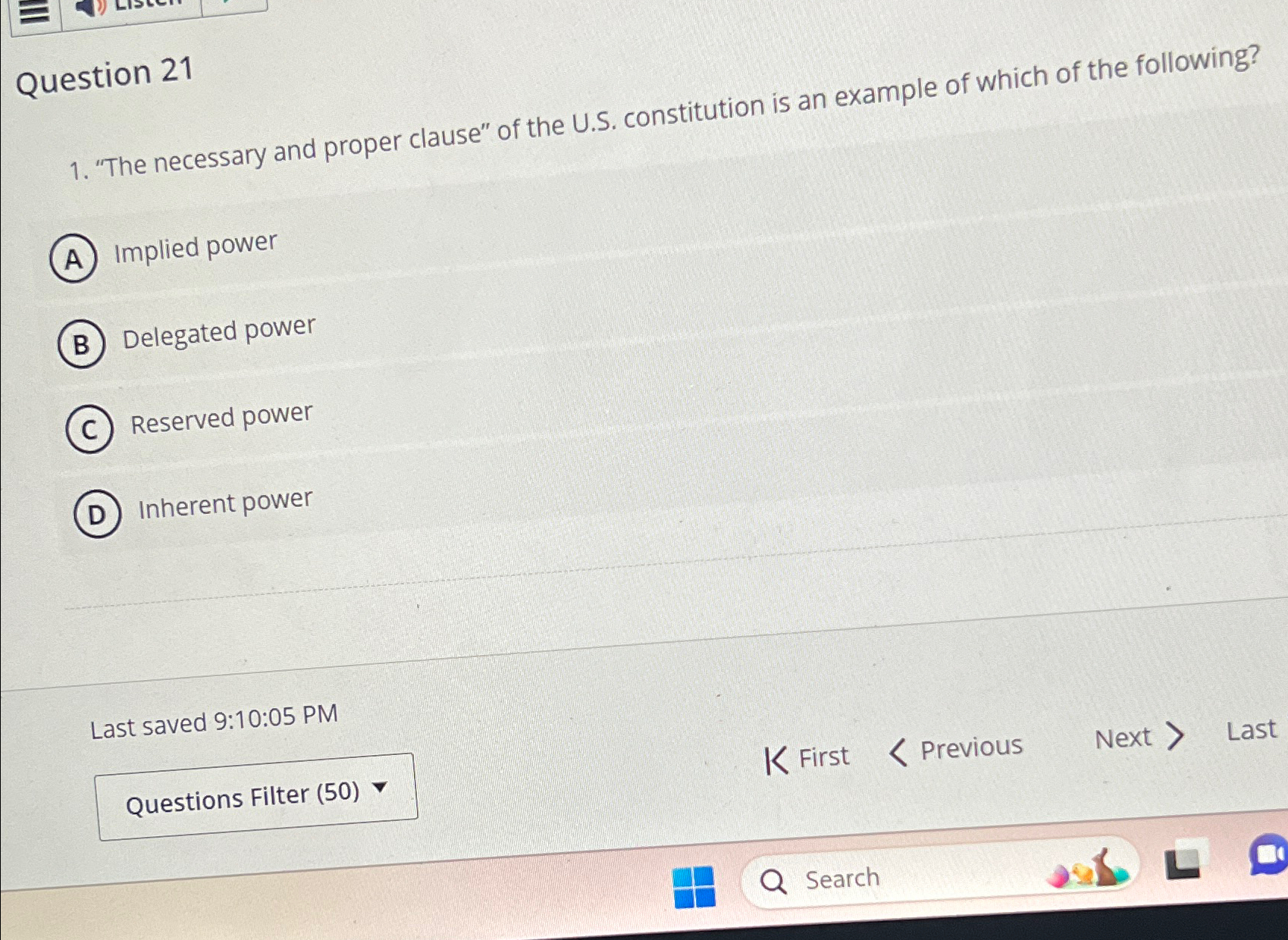 Solved Question 21"The necessary and proper clause" of the | Chegg.com
