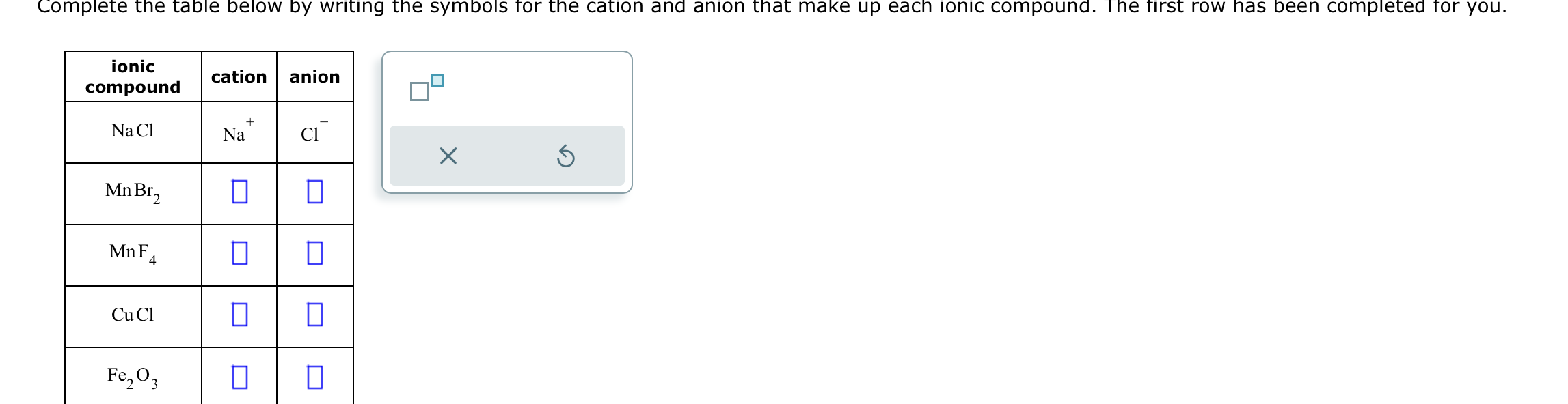 Solved Complete the table below by writıng the symbols for | Chegg.com