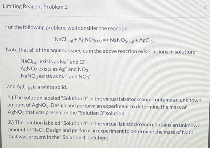 Solved Limiting Reagent Problem 2 For the following problem, | Chegg.com