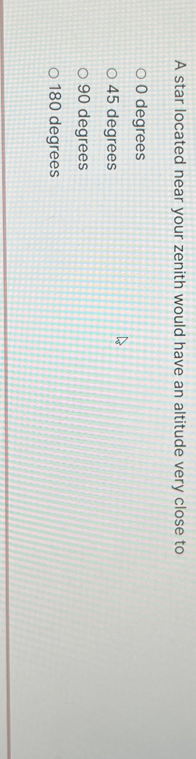 Solved A star located near your zenith would have an | Chegg.com