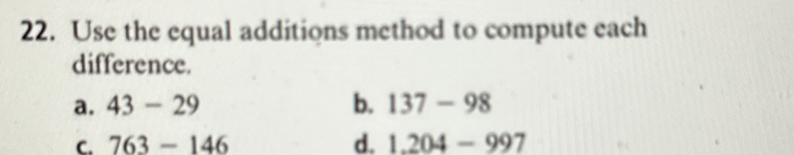 Solved Use the equal additions method to compute each | Chegg.com