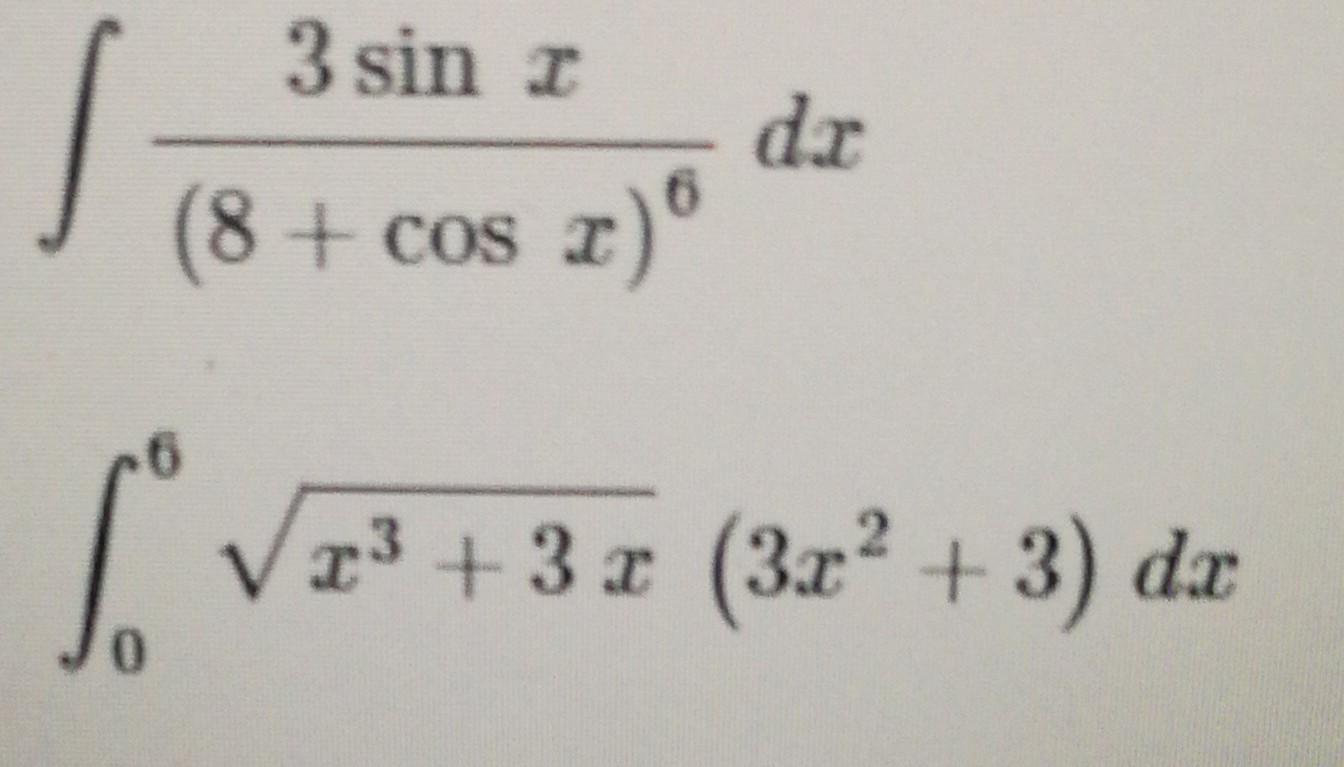 Solved ∫(x+3)(x2+4)(3x2+3)dx∫(x3+3x)e6xdx∫(8+cosx)63sinxdx | Chegg.com