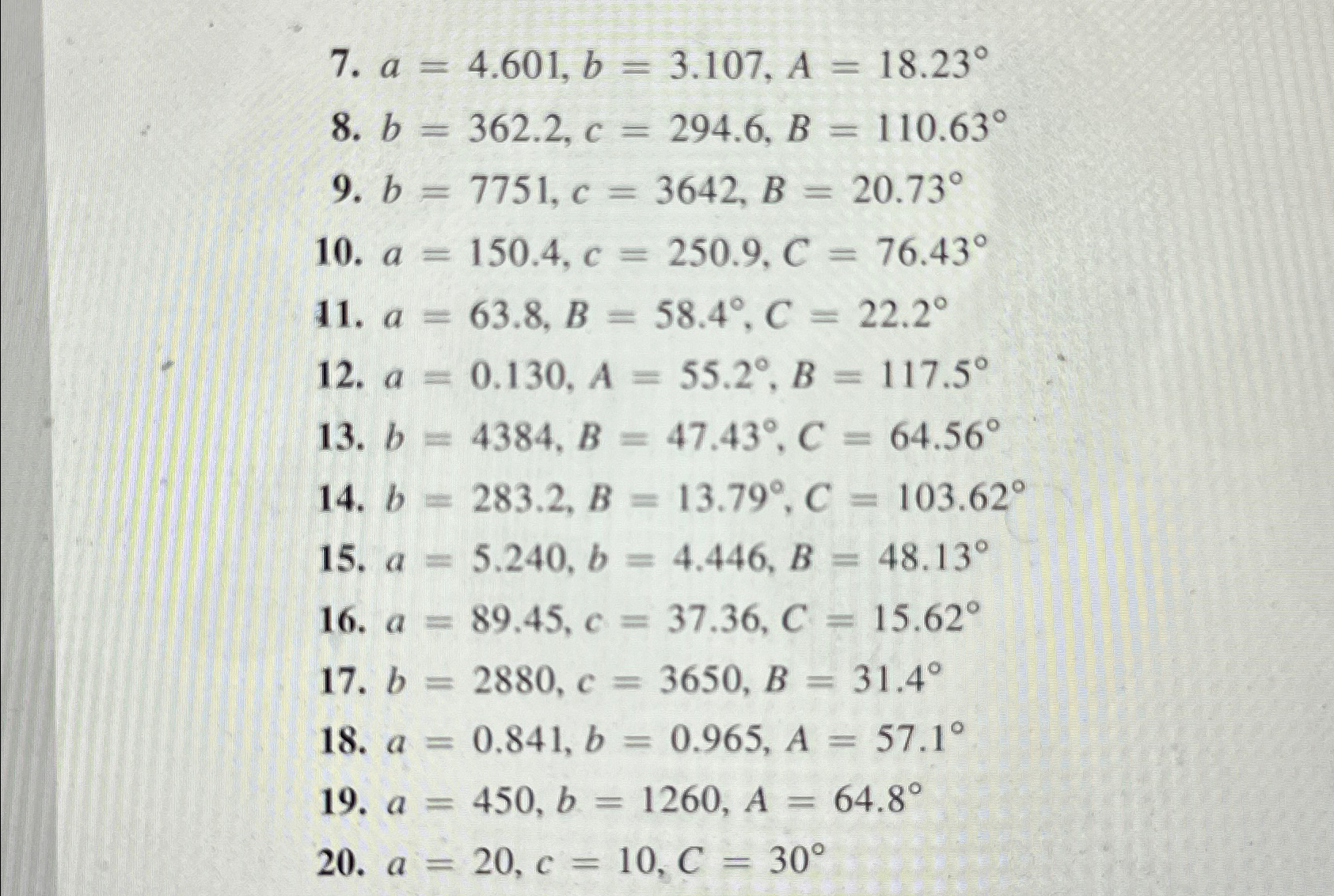 Solved Solve the triangles for the given parts. solve 15-18 | Chegg.com