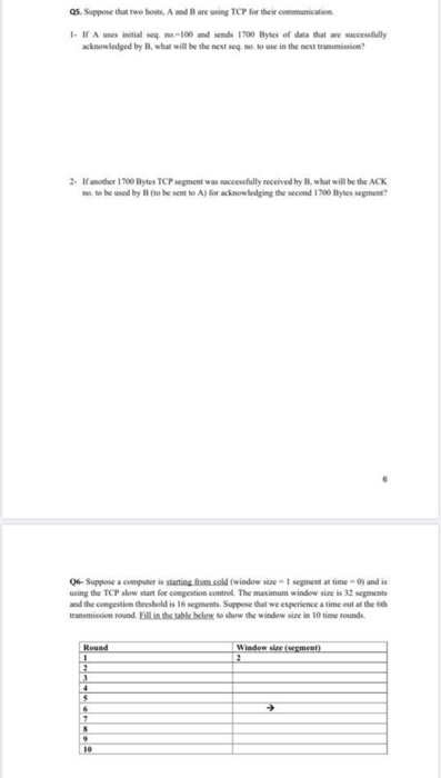 Solved 05. Suppose that two hosts, A and B are using TCP for | Chegg.com