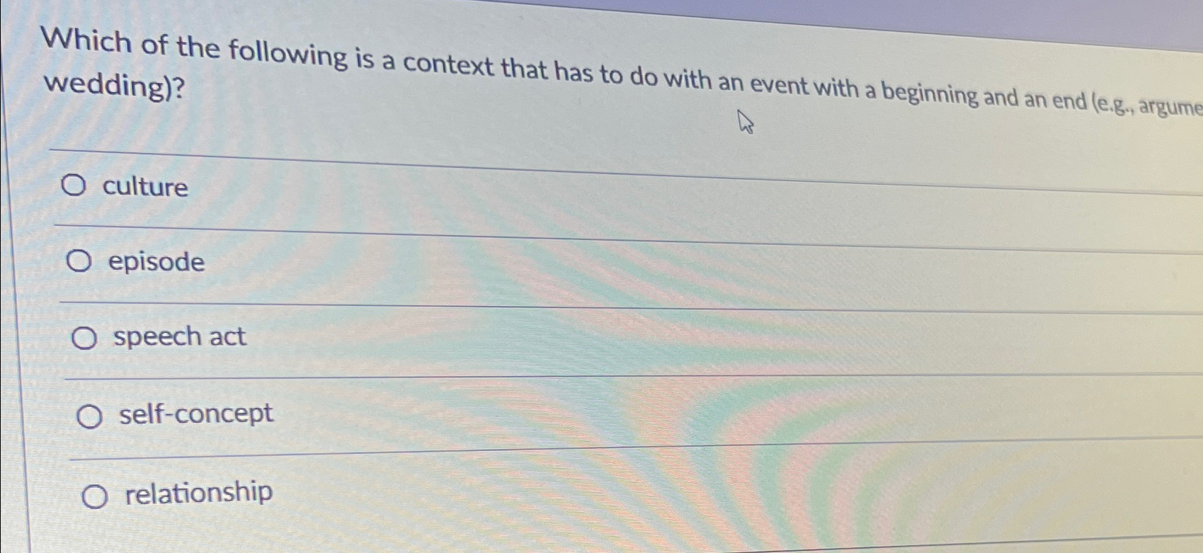 Solved Which of the following is a context that has to do | Chegg.com
