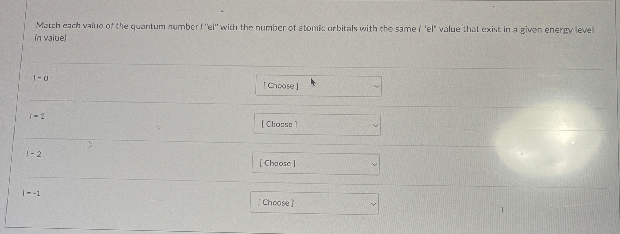 Solved Match each value of the quantum number / "el" ﻿with | Chegg.com