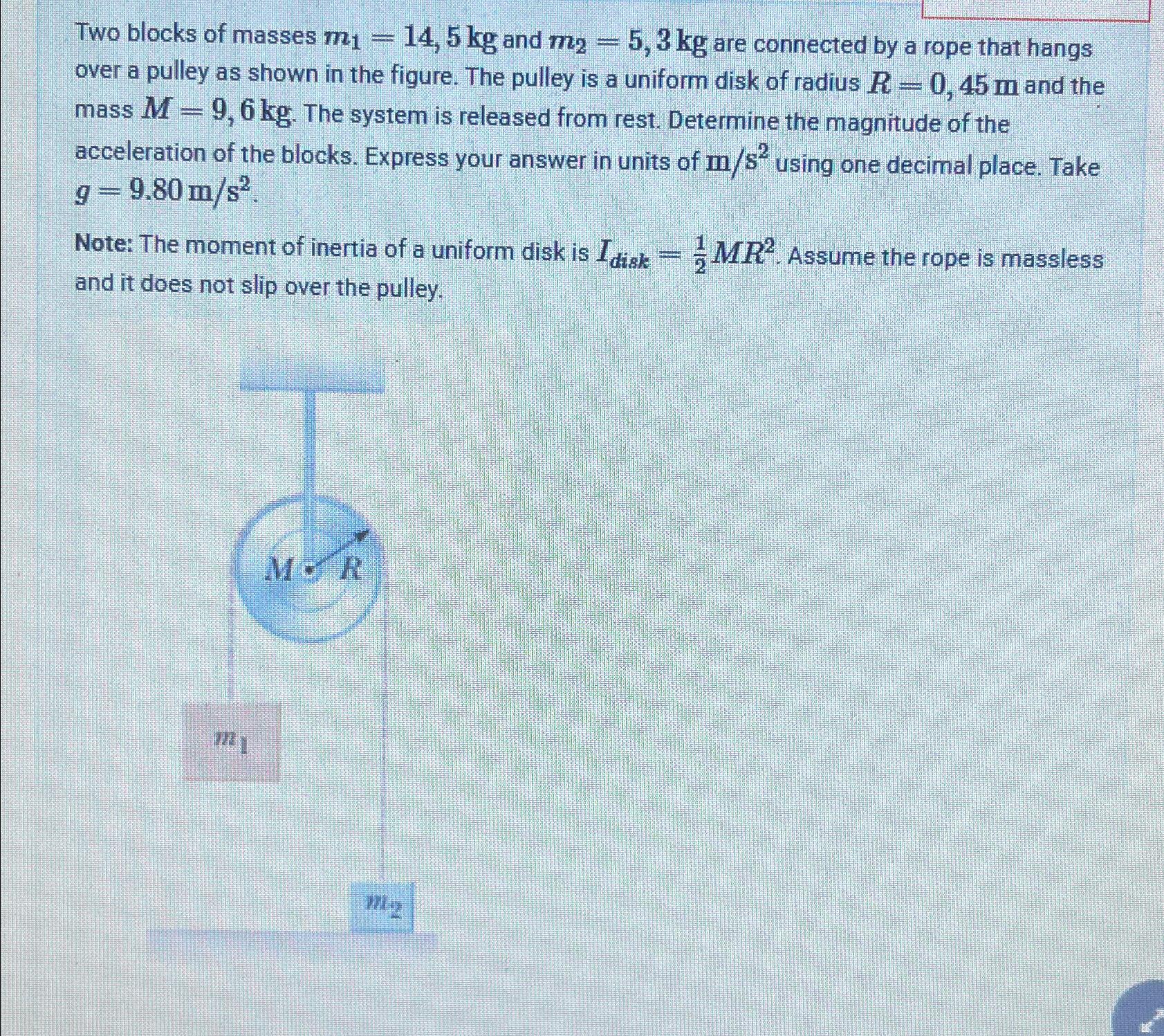 Solved Two blocks of masses m1=14,5kg ﻿and m2=5,3kg ﻿are | Chegg.com