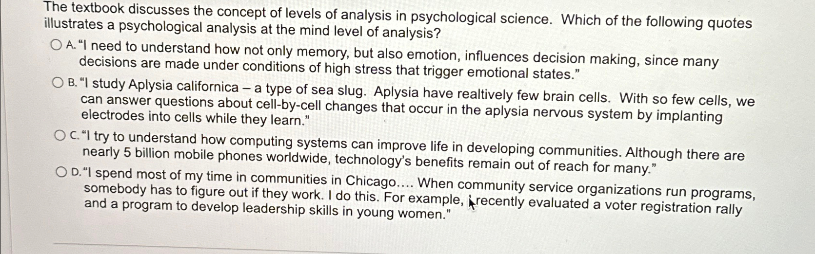 Solved The textbook discusses the concept of levels of | Chegg.com