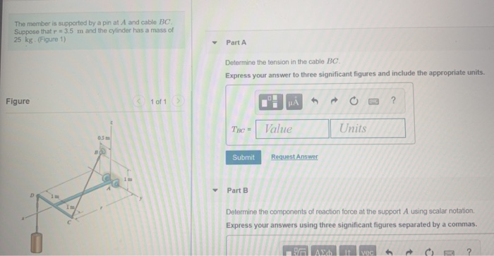 Solved The member is supported by a pin at A and cable BC. | Chegg.com