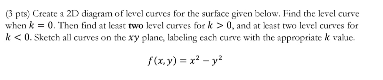 Solved (3 ﻿pts) ﻿Create a 2D diagram of level curves for the | Chegg.com