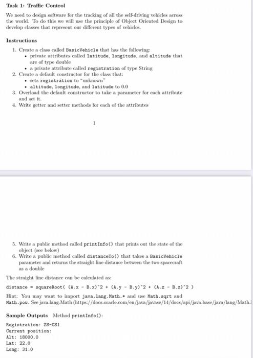 Solved Task 1: Traffic Control We need to design software | Chegg.com