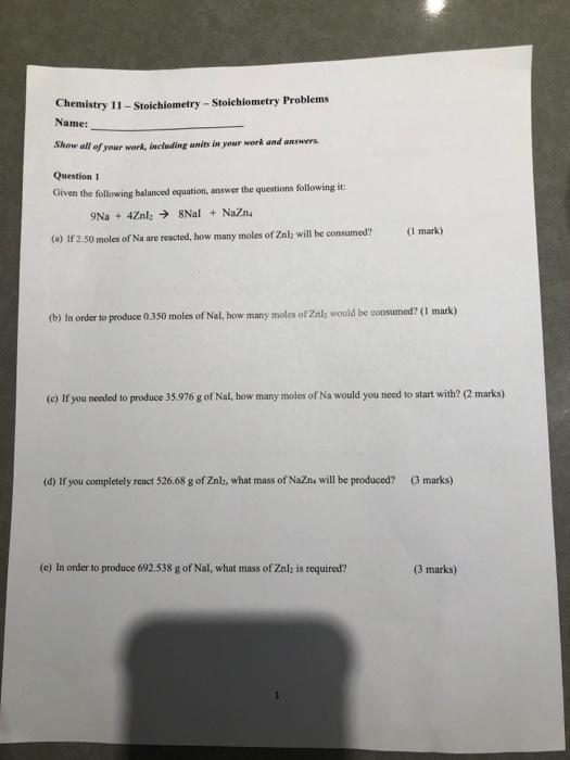 Solved Chemistry 11 - Stoichiometry - Stoichiometry Problems | Chegg.com