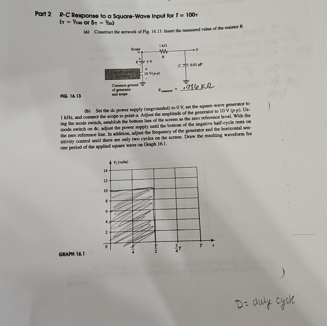 FIG. 16.13t 2 R-C Response to a Square-Wave Input for | Chegg.com