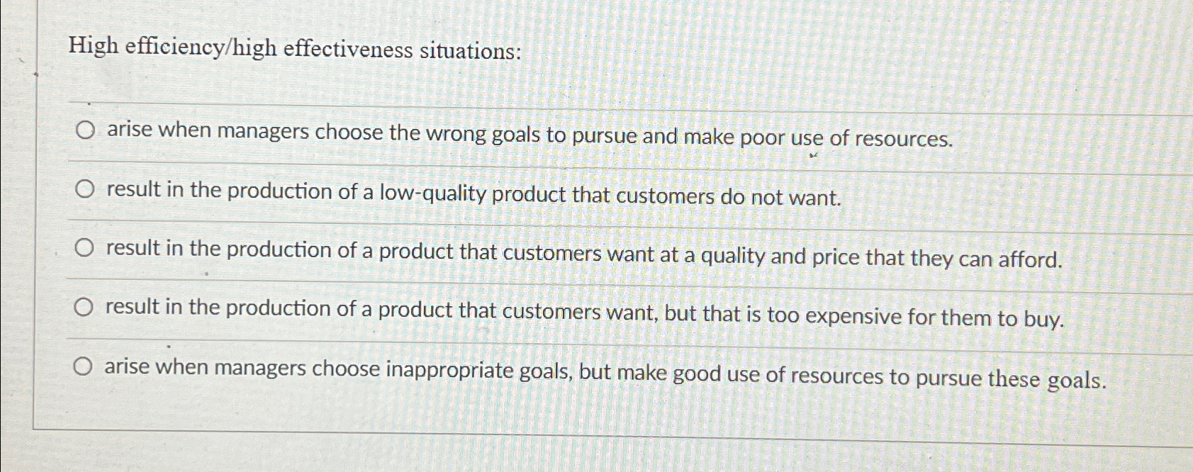 Solved High efficiency/high effectiveness situations:arise | Chegg.com