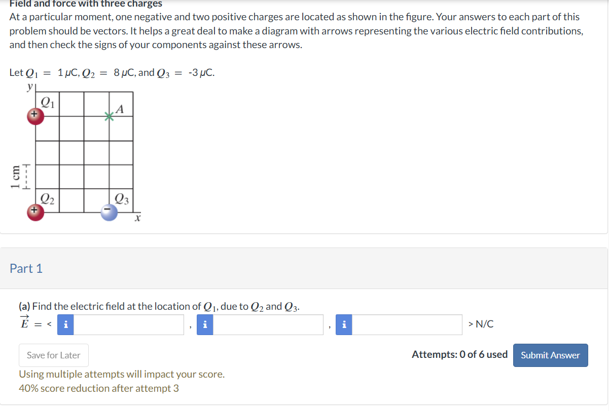 Solved Field and force with three chargesAt ﻿a particular | Chegg.com
