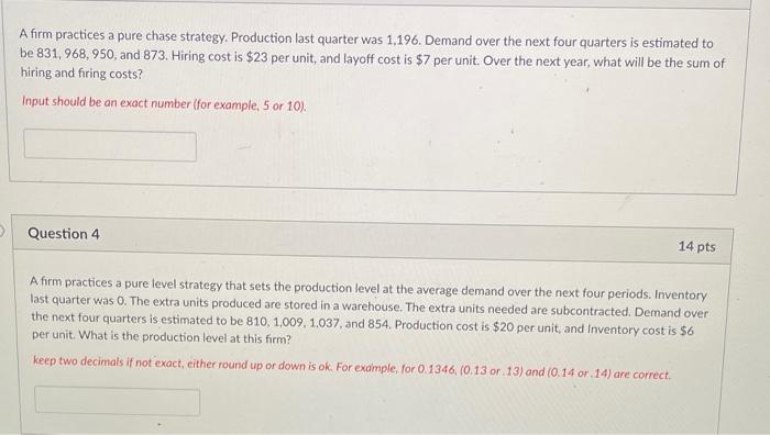Solved A firm practices a pure chase strategy. Production | Chegg.com